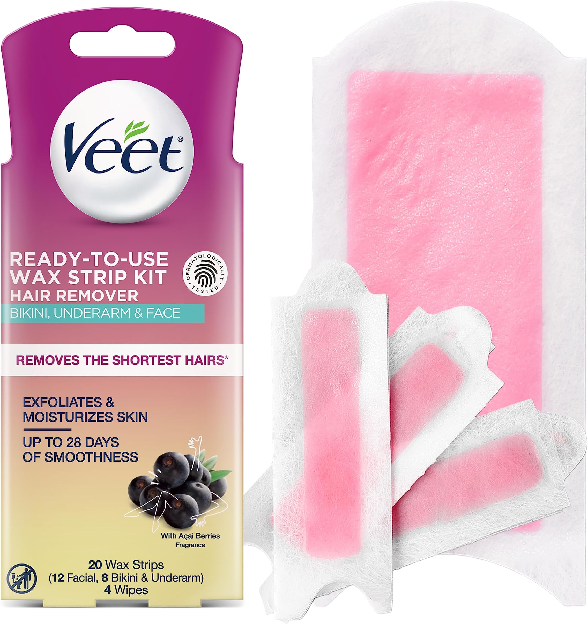 Amazon.com: VEET Wax Strips Hair Removal Kit for Face, Underarms ...