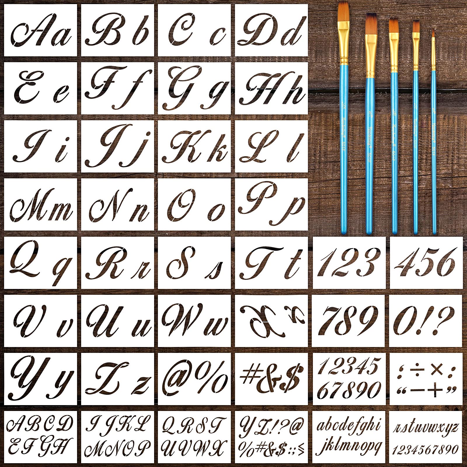 Buy 40 Pieces Letter Stencils for Painting on Wood with 5 Paint Brushes ...
