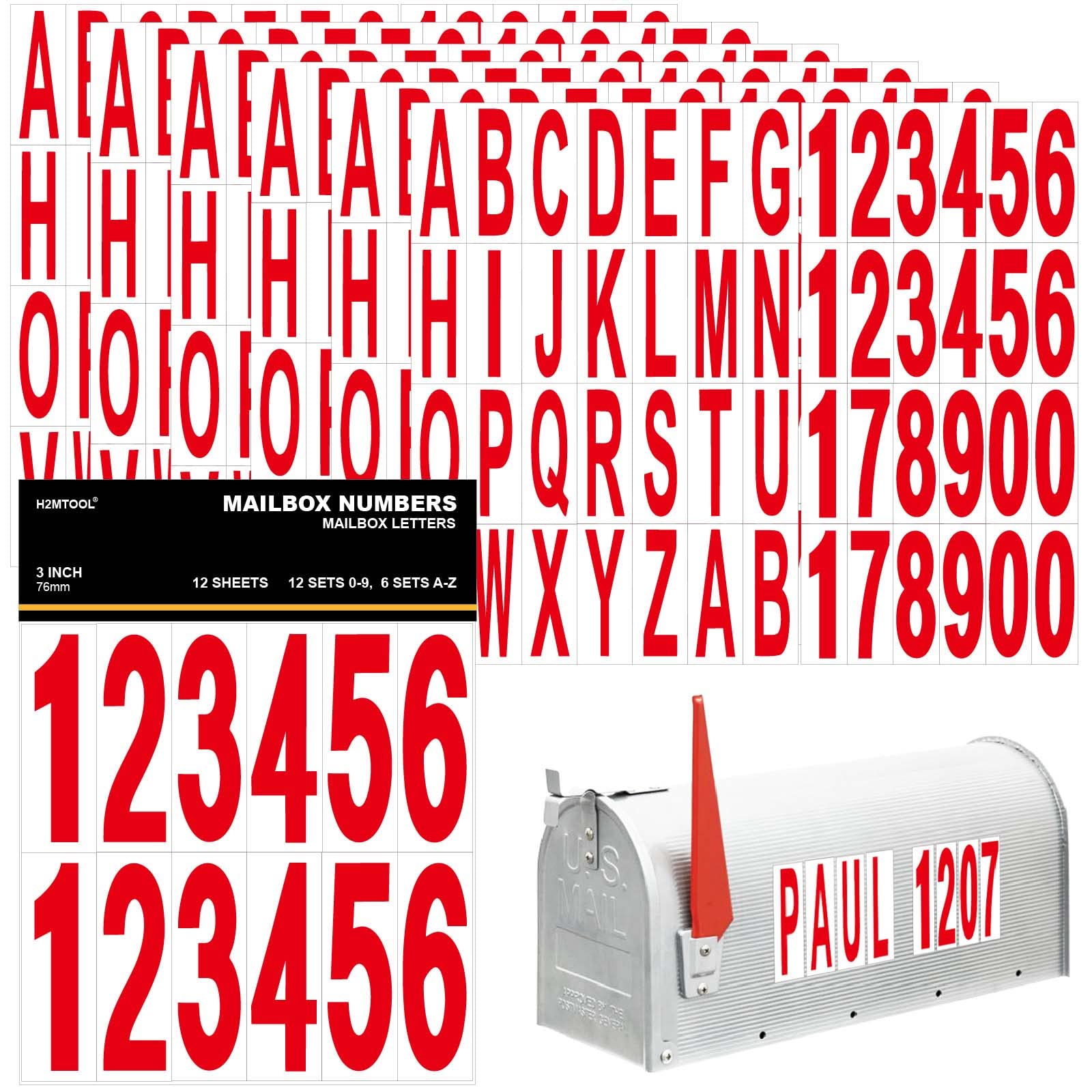 Amazon.com: Mailbox Numbers for Outside, H2MTOOL 12 Sheets 3 inch 0-9 A ...