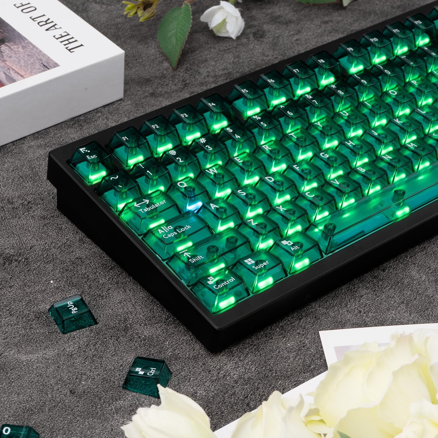 Amazon.com: TIMSEKER Crystal Green Clear Keycaps, 114 Keys Cool ...