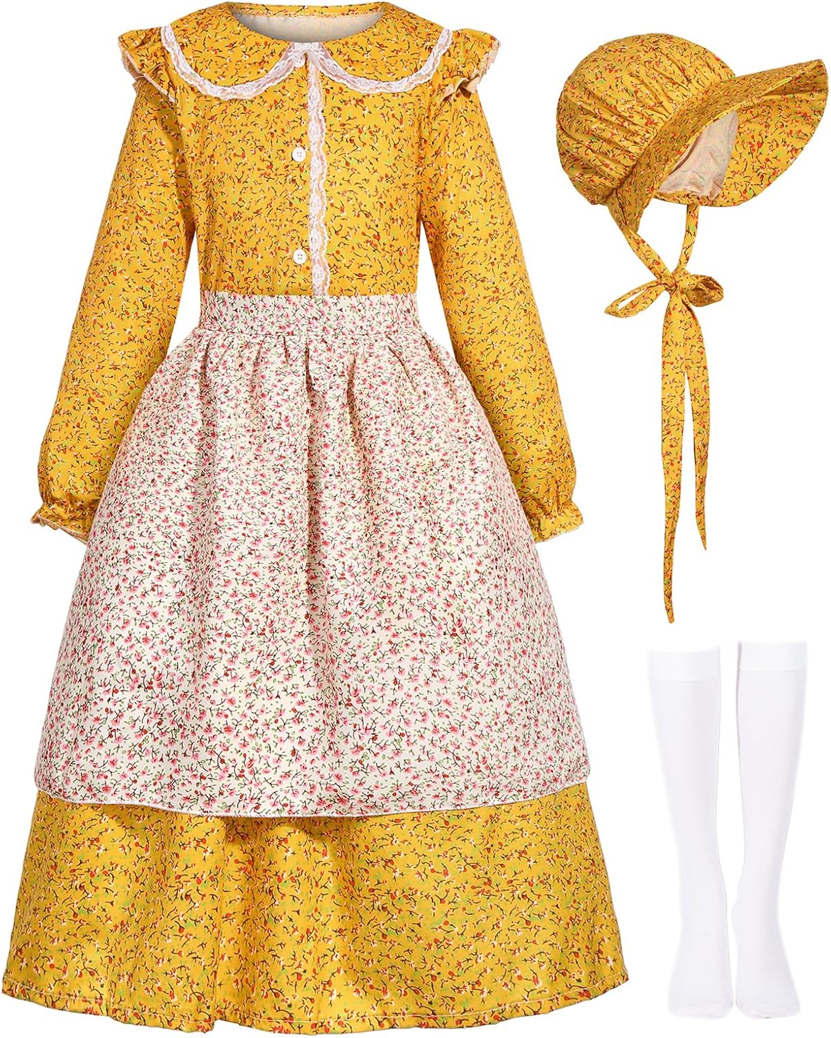 Amazon.com: Pioneer Girl Costume Colonial Dress Kids Prairie Floral ...