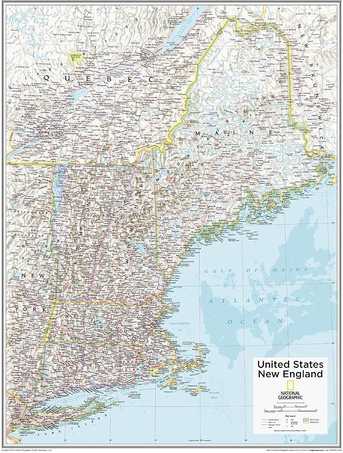 Amazon.com: National Geographic: New England Wall Map - 22 x 28 inches ...