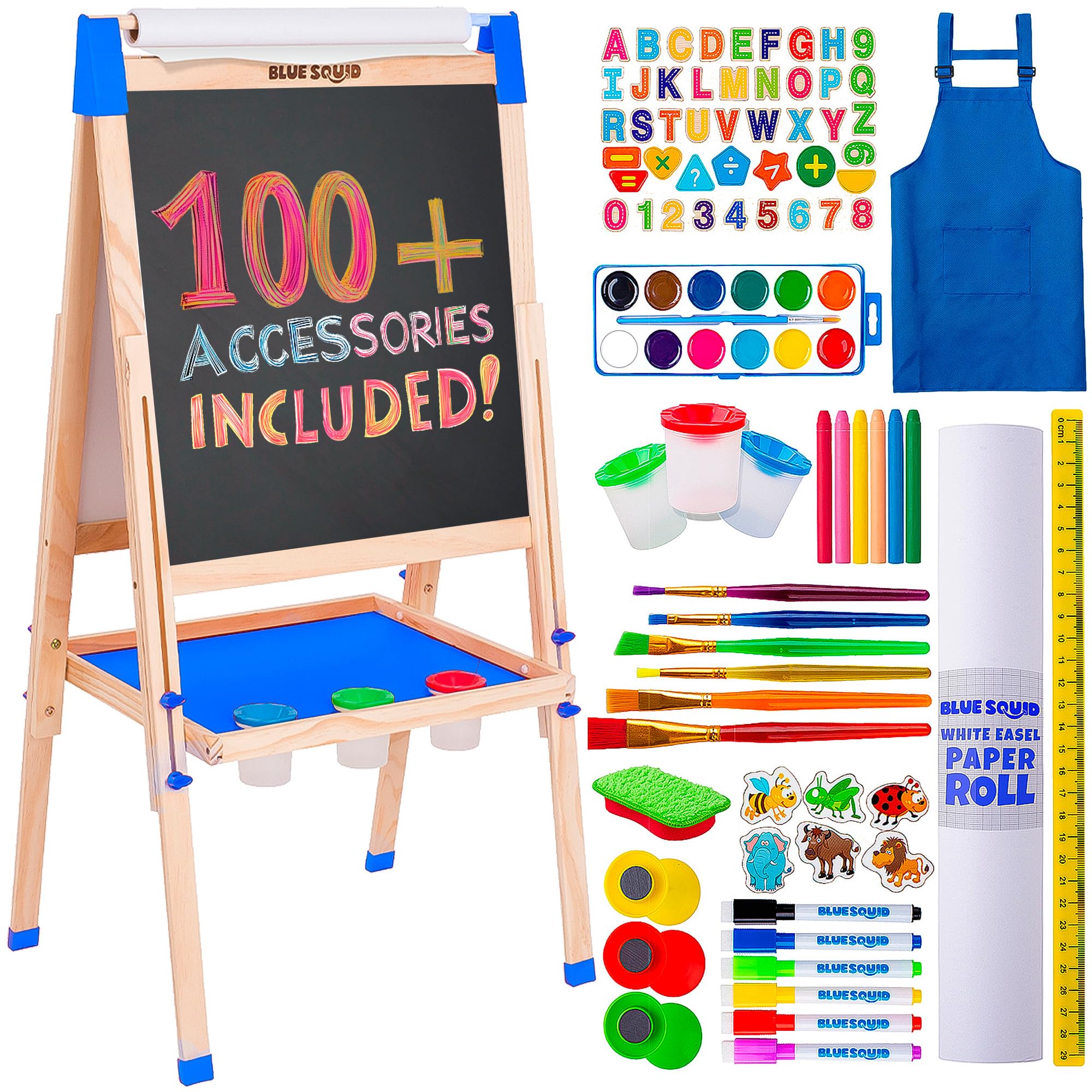 Blue Squid Art Easel for Kids - Dual-Sided Adjustable Wooden Painting ...