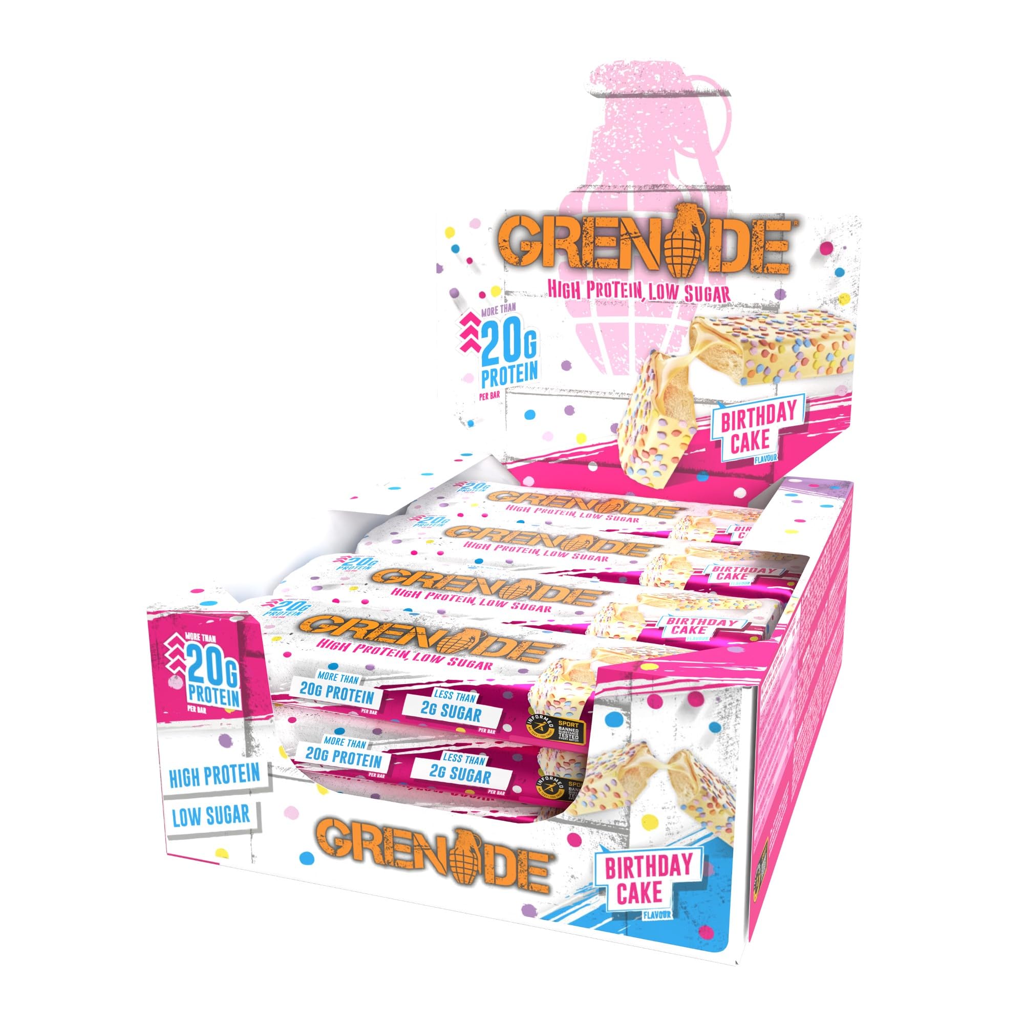Grenade High Protein, Low Sugar Bar - Birthday Cake, 12 x 60 g : Amazon ...