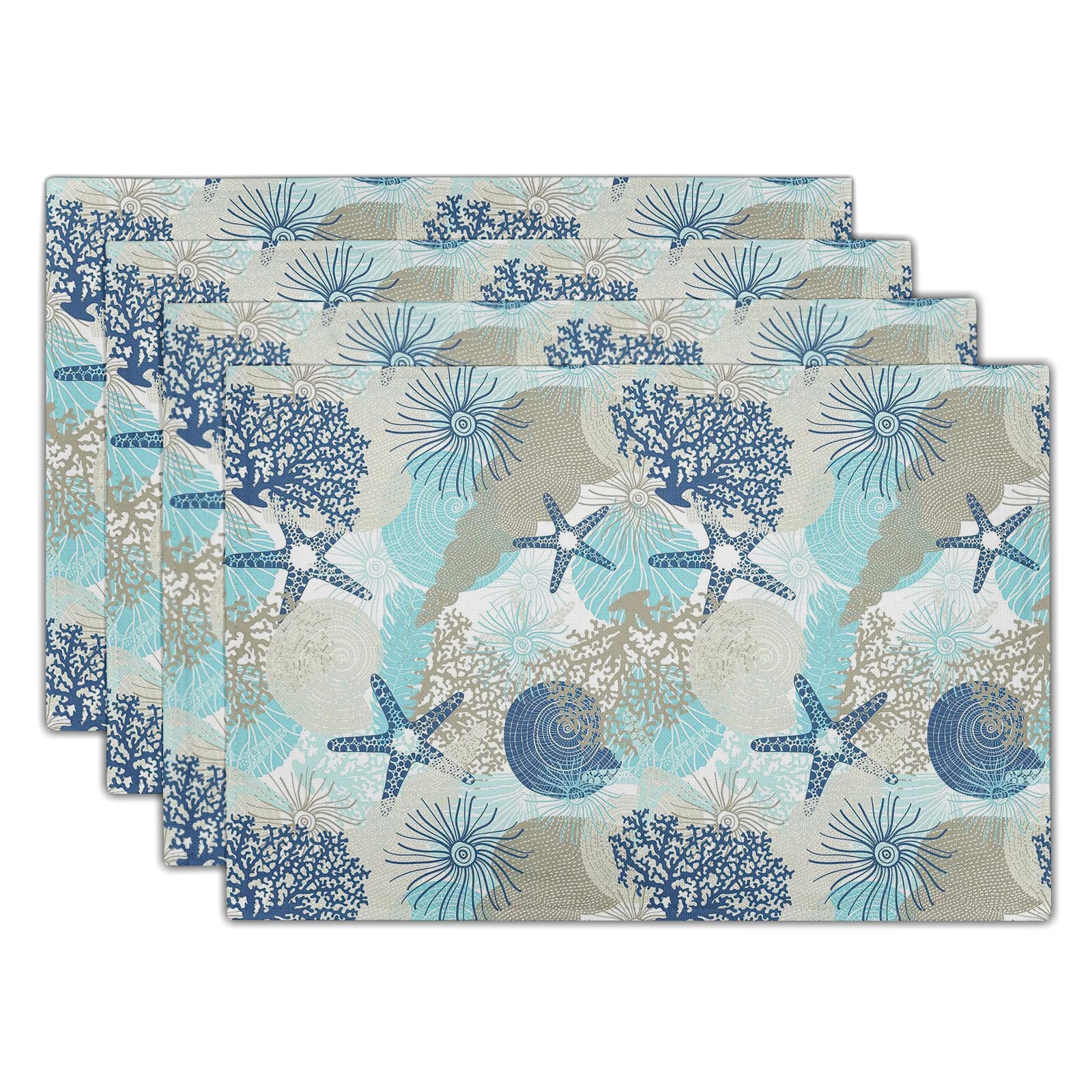 Amazon.com: Nautical Coastal Linen Placemats Set of 4 Beach Ocean ...