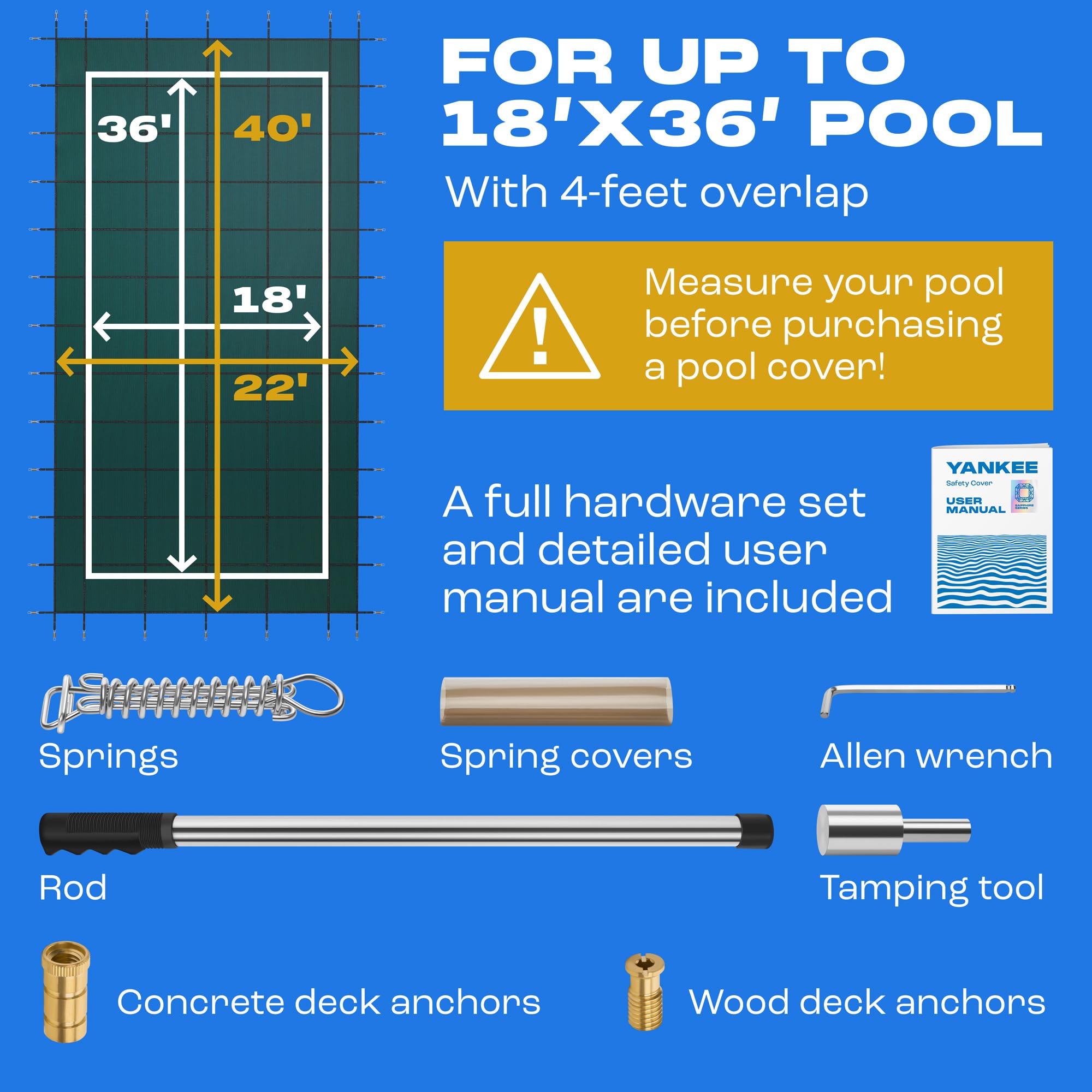 Yankee Pool Safety Inground Pool Cover - Full Set w/Pool Safety Net and ...