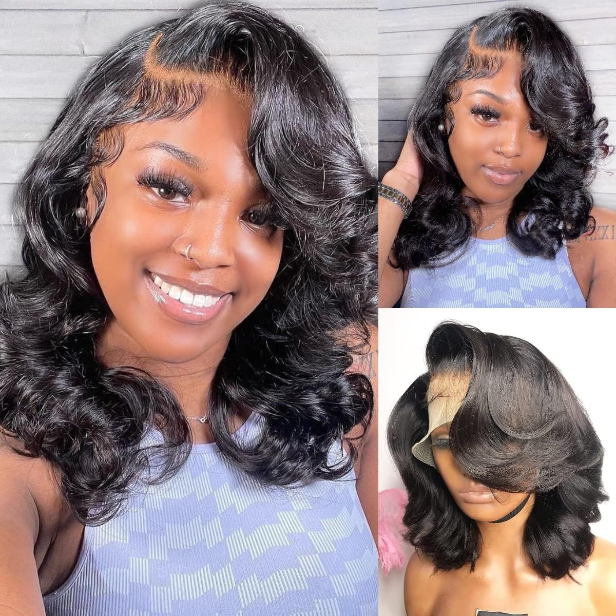 Amazon.com : ULINDA Bob Wig Human Hair Body Wave 6x5x1.25 Inch Large C ...