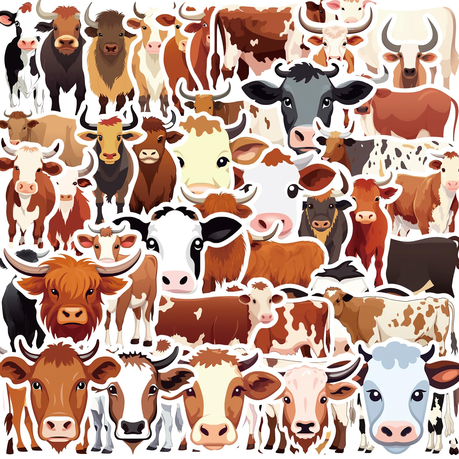 Amazon.com: 50Pcs Cow Stickers Pack Waterproof Graffiti Animal Stickers ...
