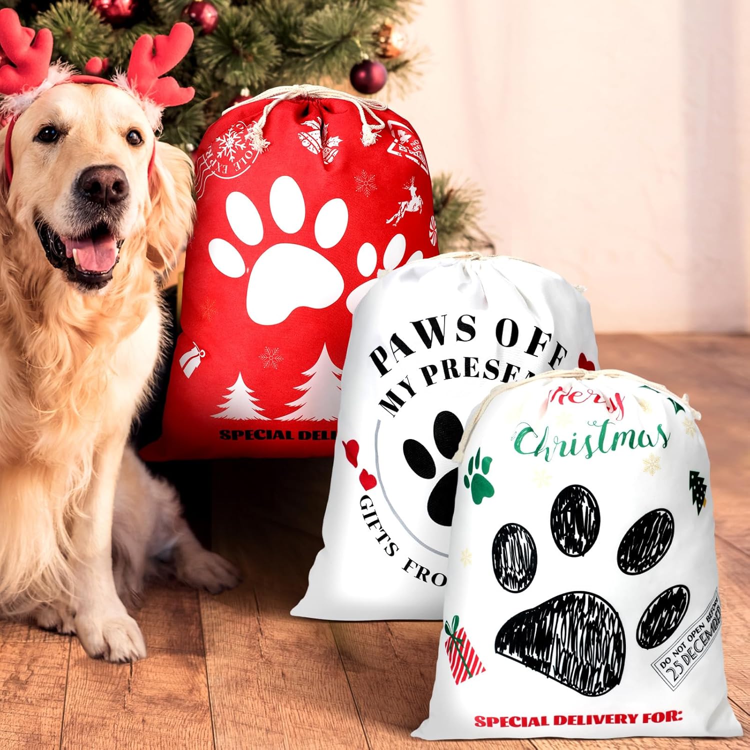 Amazon.com: Paterr 3 Pcs Large Christmas Dog Gift Bag Sacks Dog Cloth ...