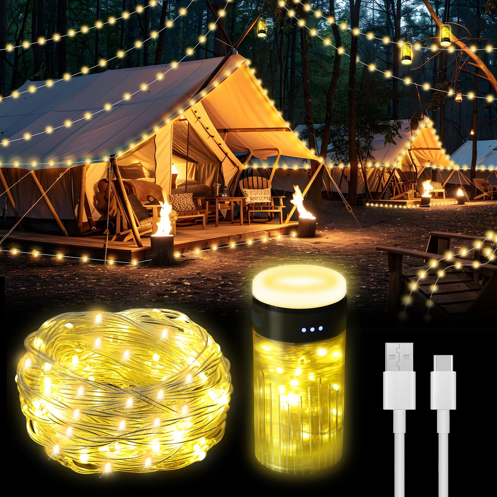 XRDZYXGS Camping String Lights, Outdoor String Lights with 6 Lighting ...
