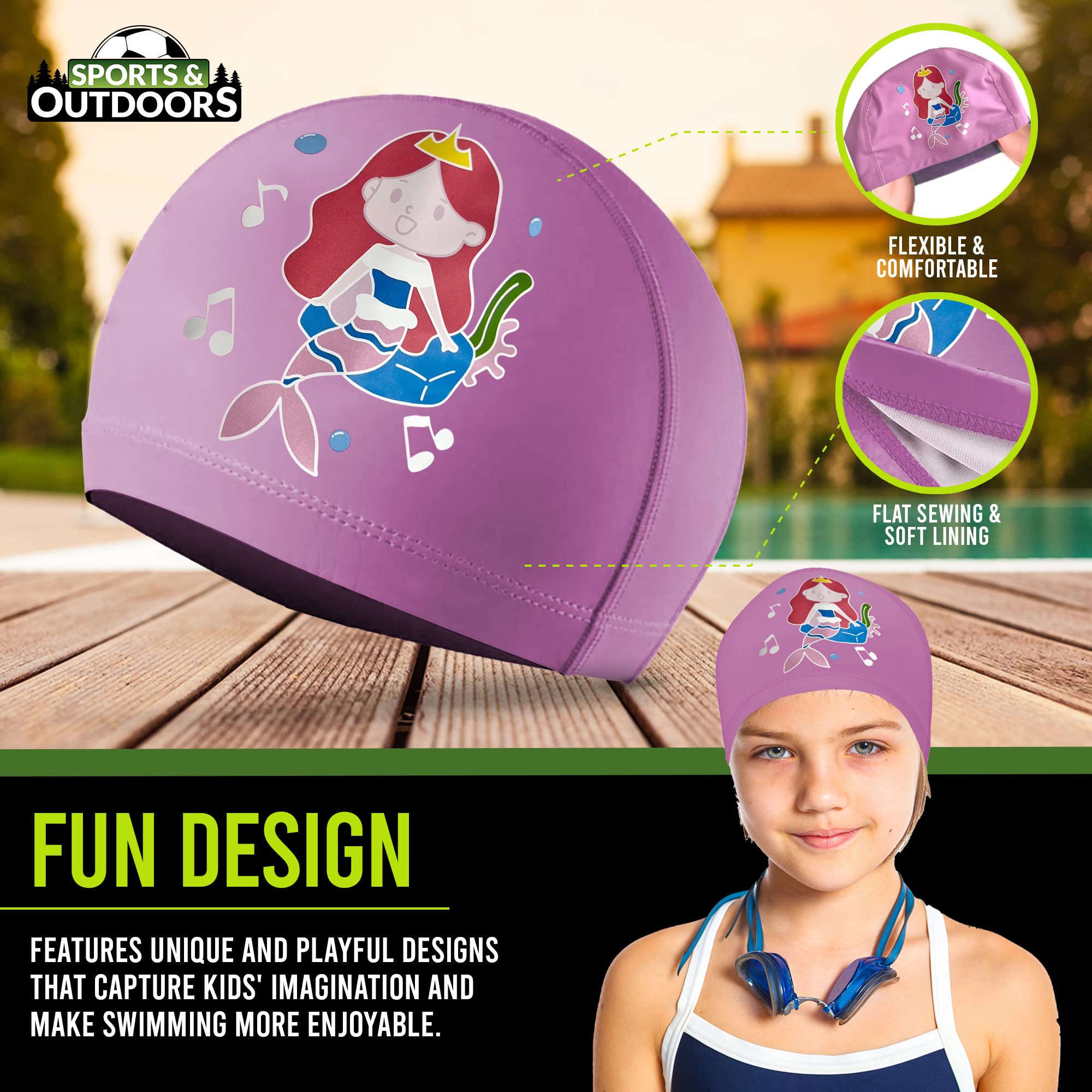 Girls Swim Cap No Pulling Lynllsh Kids Swim Cap For Long Hair - PU ...