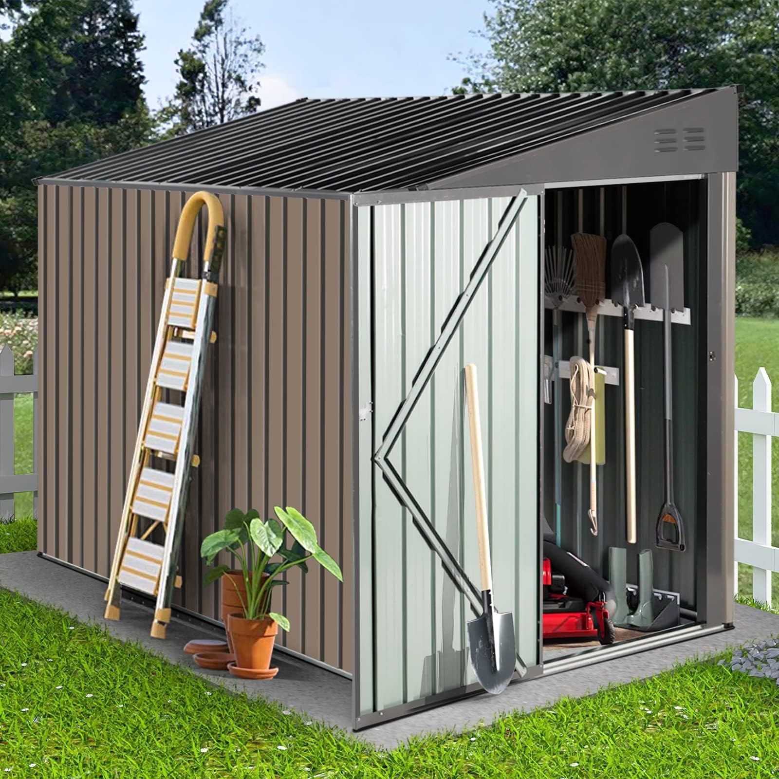 Amazon.com : LZbeiteM Shed Lean to Storage Shed, Outdoor 4' x 8' Metal ...