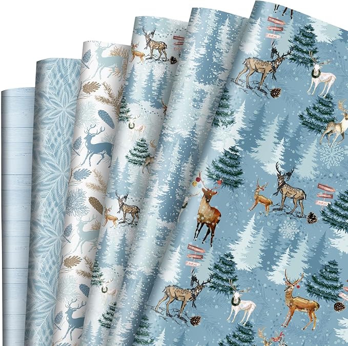 Amazon.com: Whaline 12Pcs Christmas Wrapping Paper Winter Reindeer Gift ...