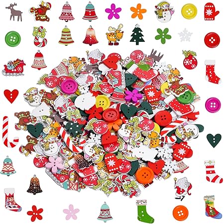 Amazon.com: 200 Pieces Christmas Wooden Buttons Assorted Christmas Art ...