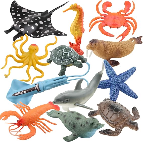 HEMTO Toy Sea Animal Set (12 pack) – Sea Creature Bath Toy Playset For ...