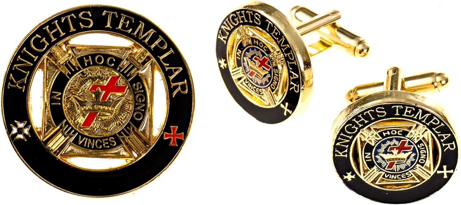 Amazon.com: Knights Templar Round Black Cufflink Lapel Pin Masonic ...