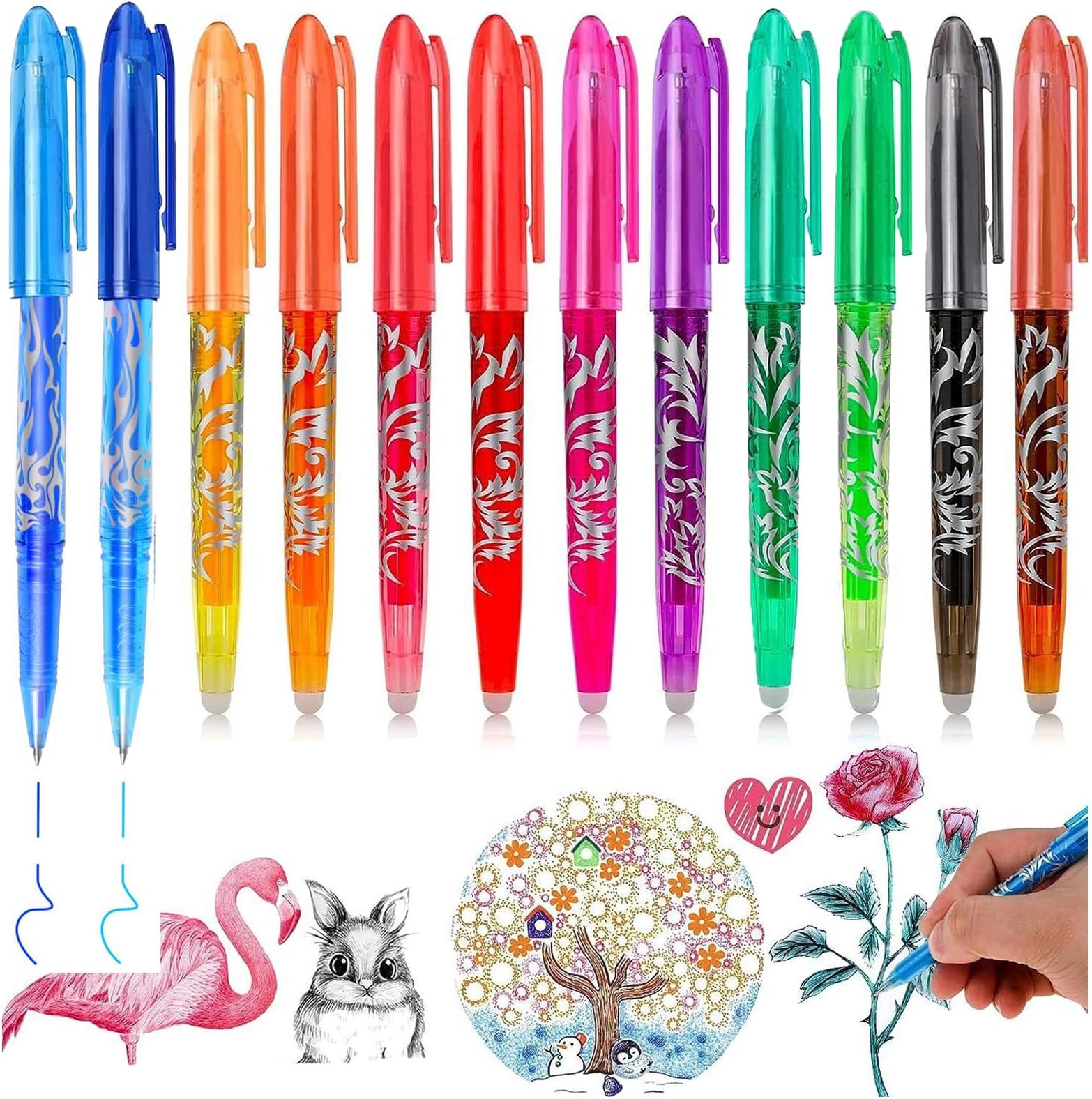 Hirsrian Lot de 12 stylos à bille effaçables à encre gel colorés pour ...