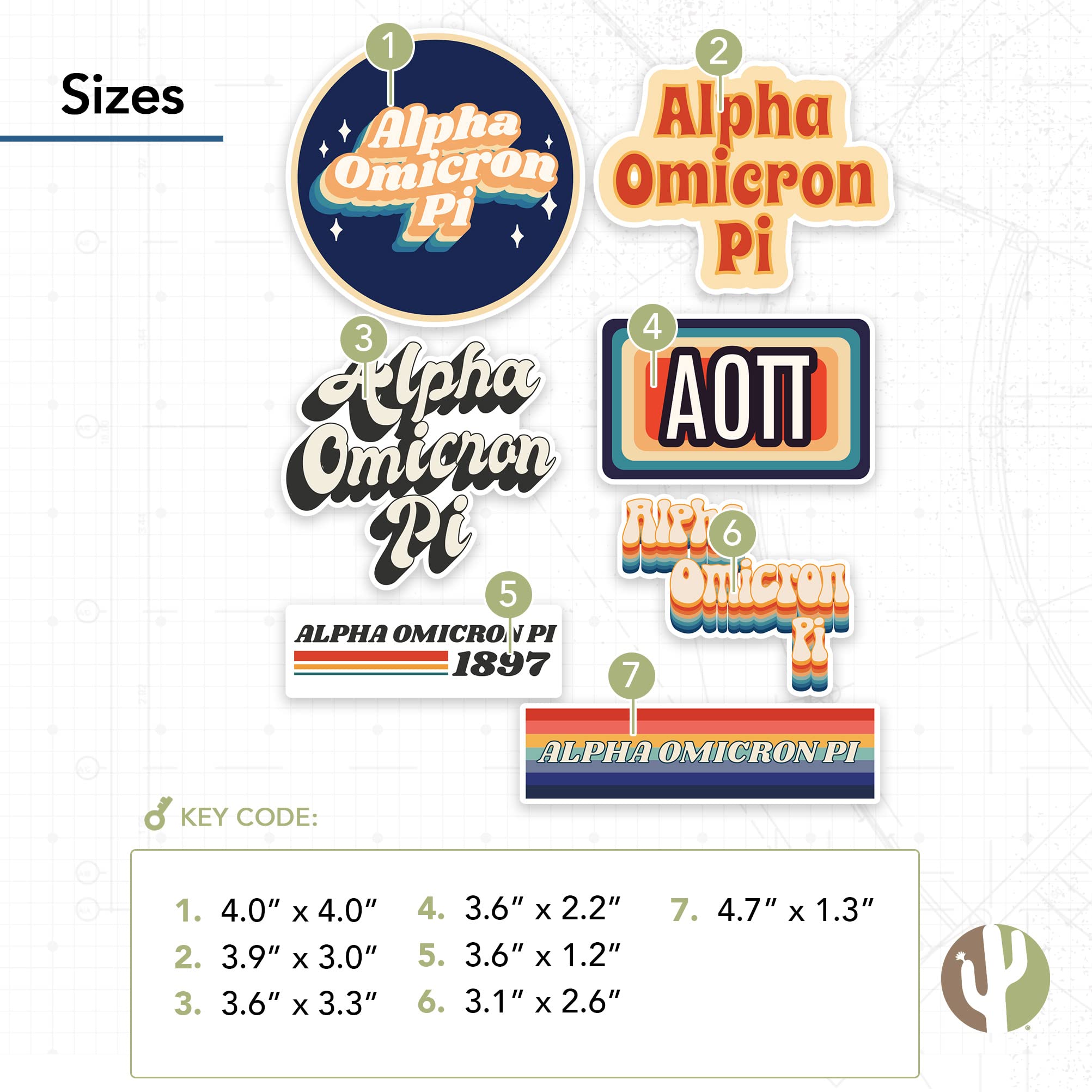 Snapklik.com : Desert Cactus Alpha Omicron Pi 70s Themed Sticker Sheet ...