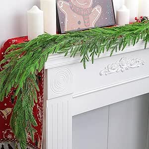 Amazon.com: 2PCS Artificial Christmas Norfolk Pine Garlands,Real Touch Winter Pine Garland,Green ...