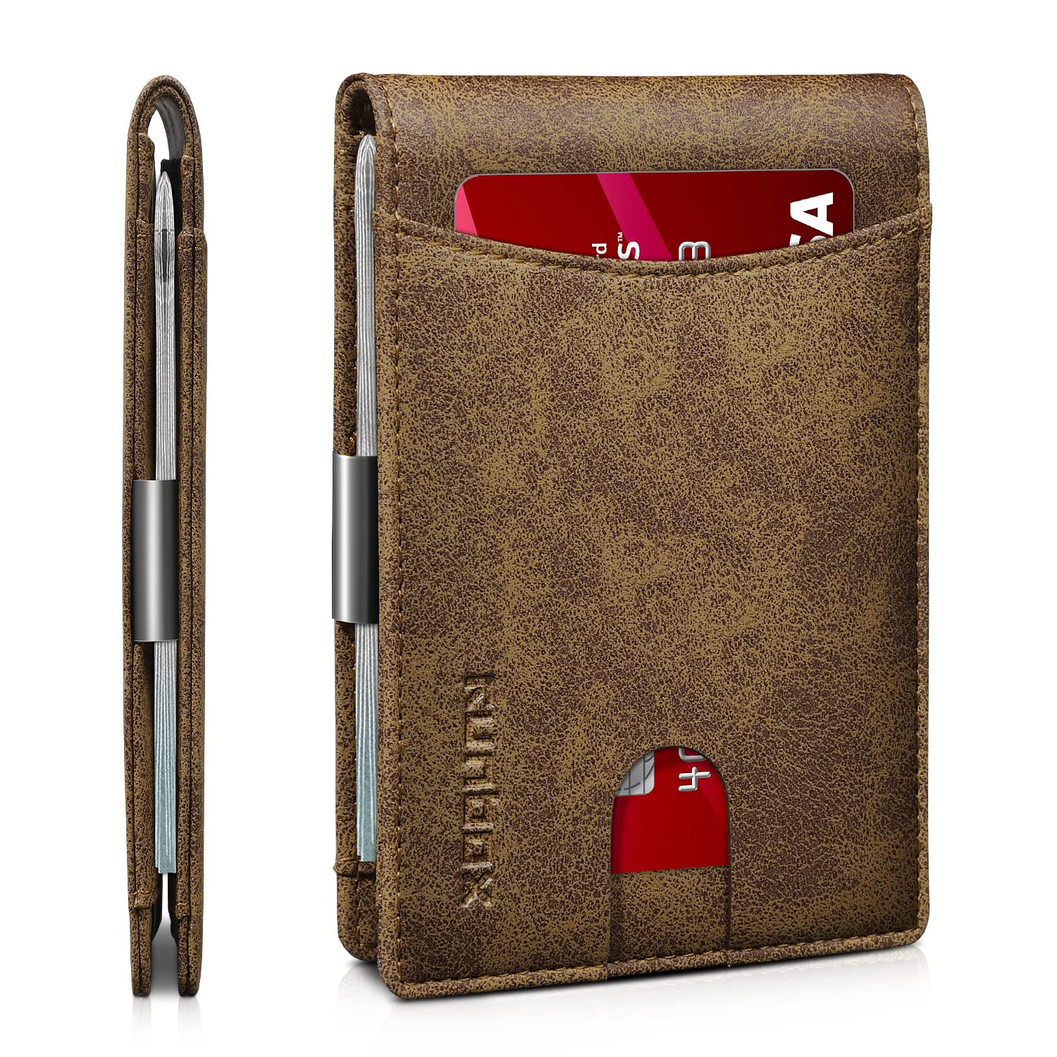 RUNBOX Slim Money Clip Wallet for Men Minimalist Leather Bifold RFID ...