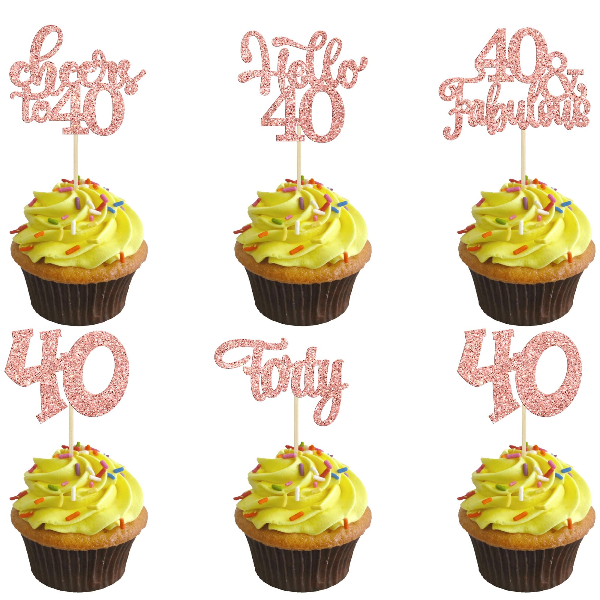 Amazon.com: 30Pcs Happy 40th Birthday Cupcake Toppers Rose Gold Glitter ...