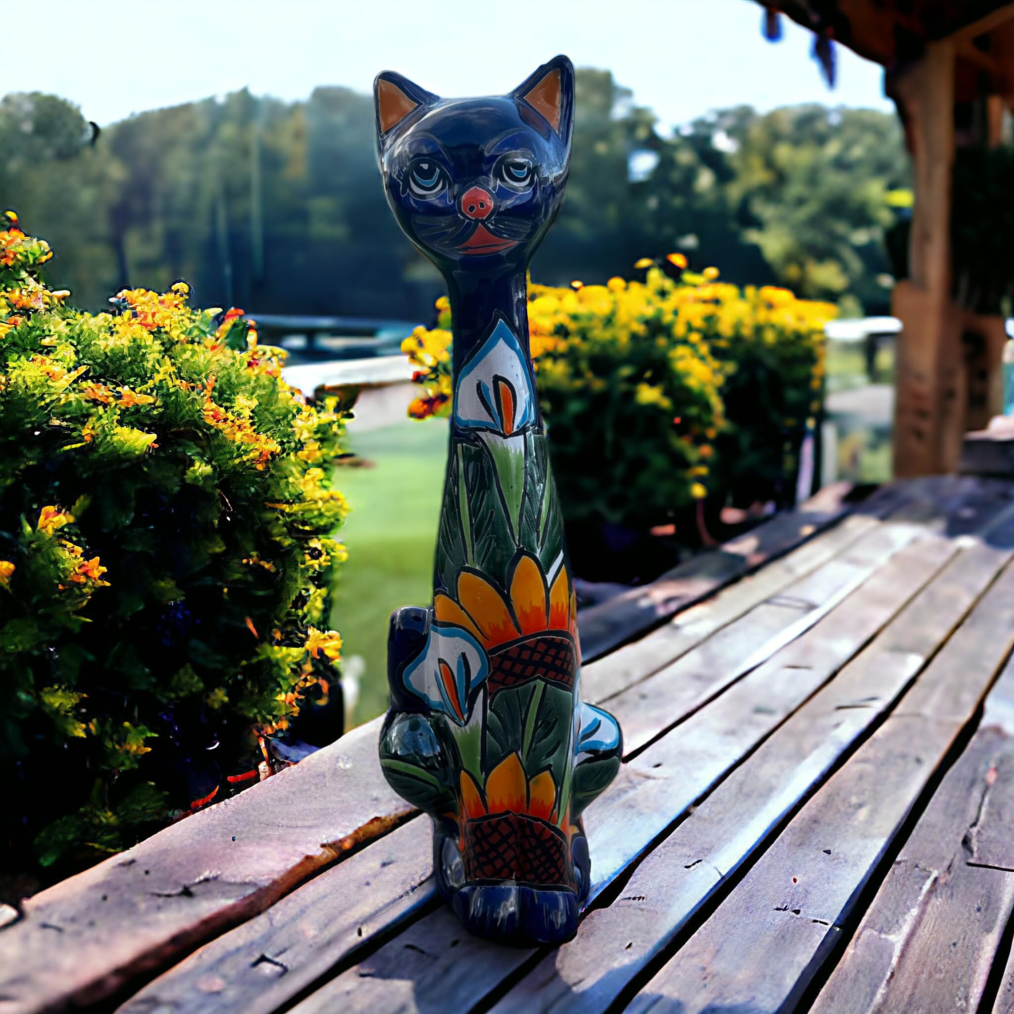 Amazon.com: Talavera Tall Cat Statue - Handmade Ceramic Mexican Pottery ...