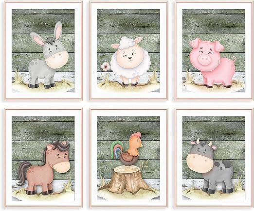 Amazon.com: VICBOU 6 Pcs Watercolor Cute Farm Animals Wall Art Prints ...
