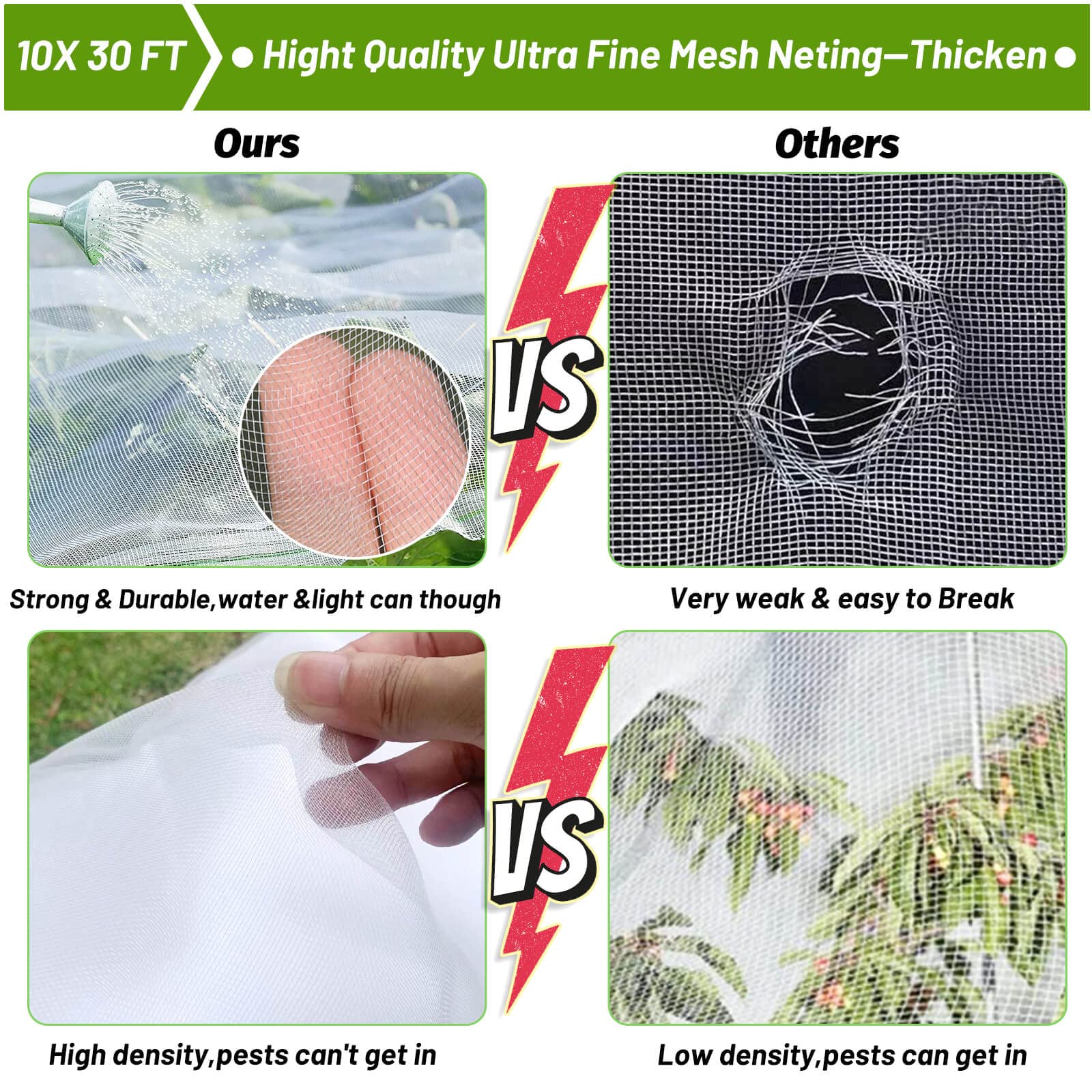 Cludoo 63pcs Garden Mesh Netting Kit,10x30 ft Plant Covers Garden Netting with 6 Sets Garden ...