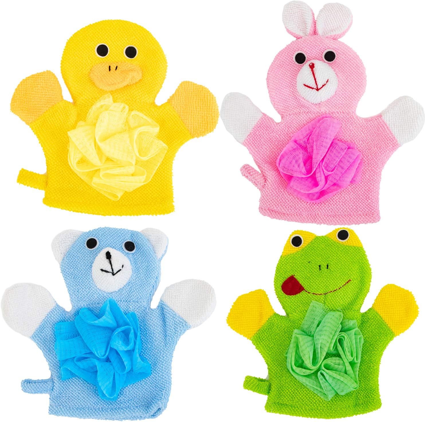 Amazon.com: Azure Zone, 4 Pack Cartoon Hand Puppet Bath Wash Mitt Towel ...