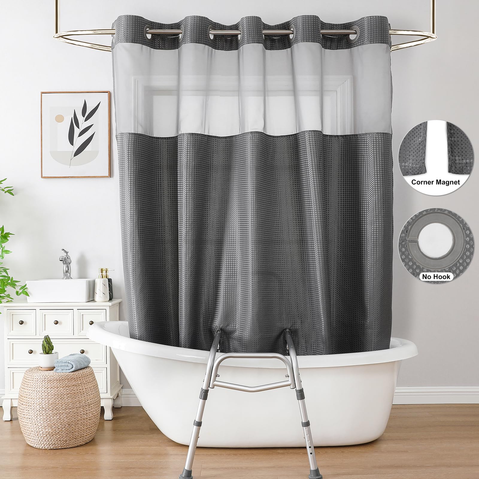 Amazon.com: Summout Waffle Split Shower Curtain for Bath Transfer ...