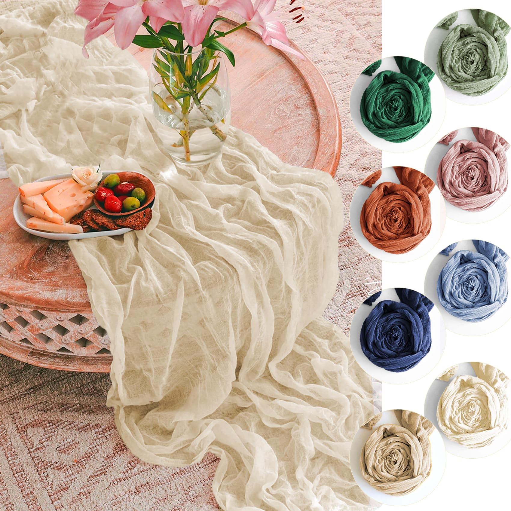 Snapklik.com : Ivory Cheesecloth Table Runner 35x120 Inches Boho Gauze ...