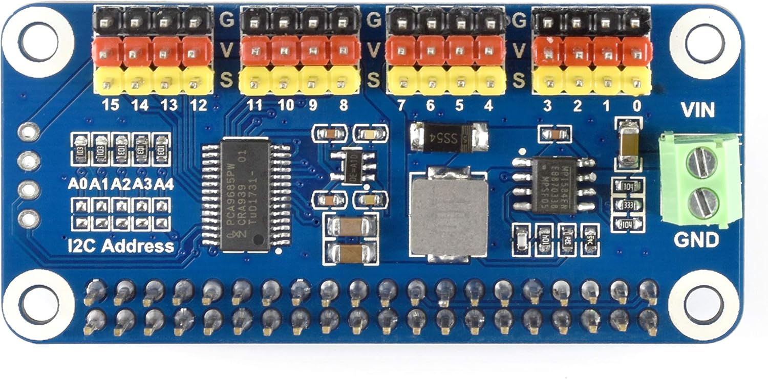 Waveshare Servo Driver HAT Expansion Board, Compatible with Raspberry Pi, 12-Bit, I2C Interface ...