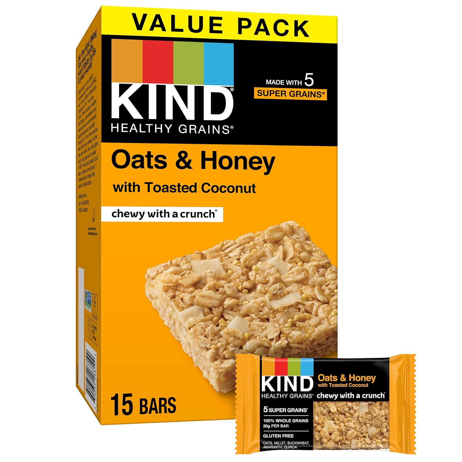 Amazon.com: KIND Healthy Grains Bars, Oats & Honey, Gluten Free, 15 ...