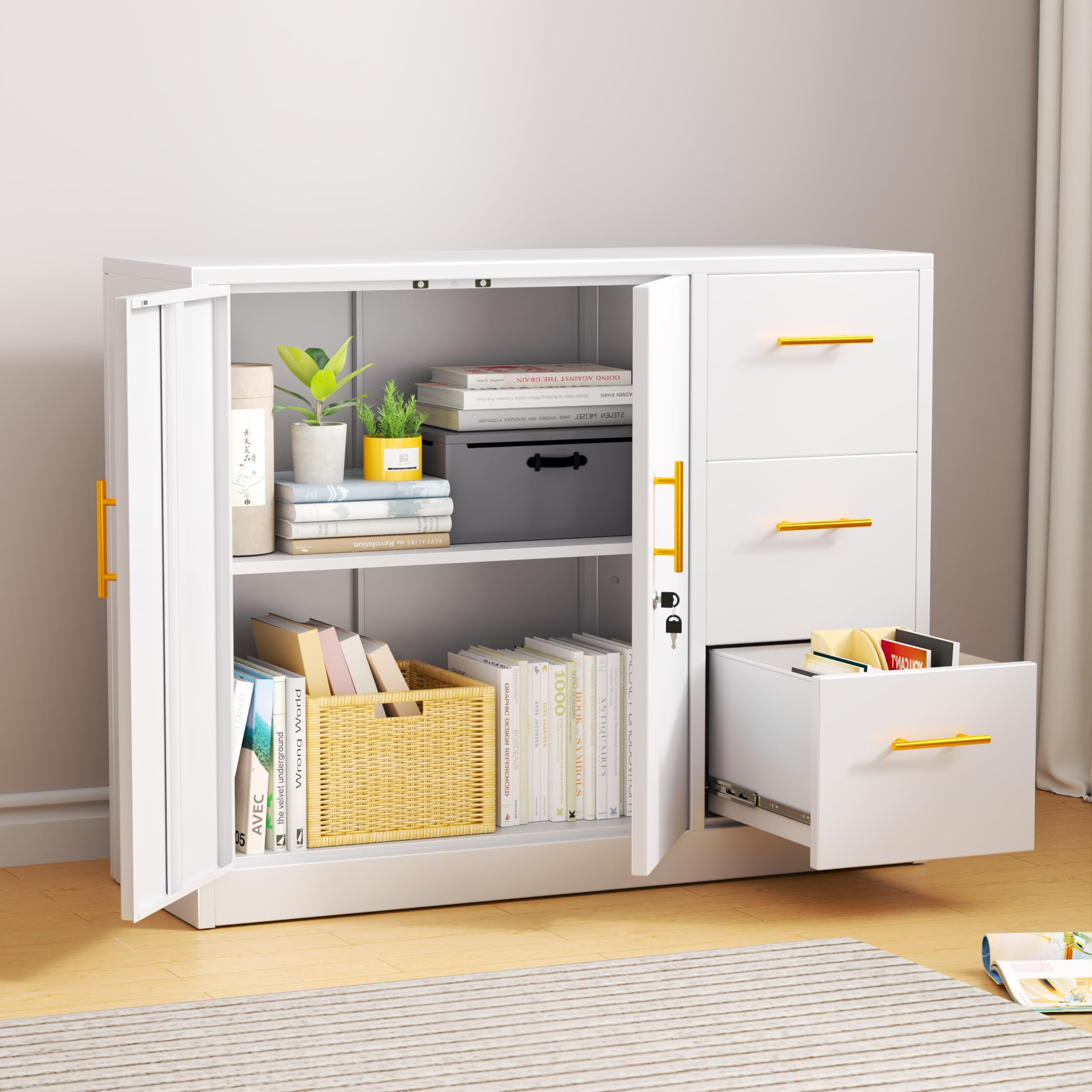 Amazon.com: Ckzbx Lockable File Cabinet with 3 Drawers, 46.45" W x15.75 ...