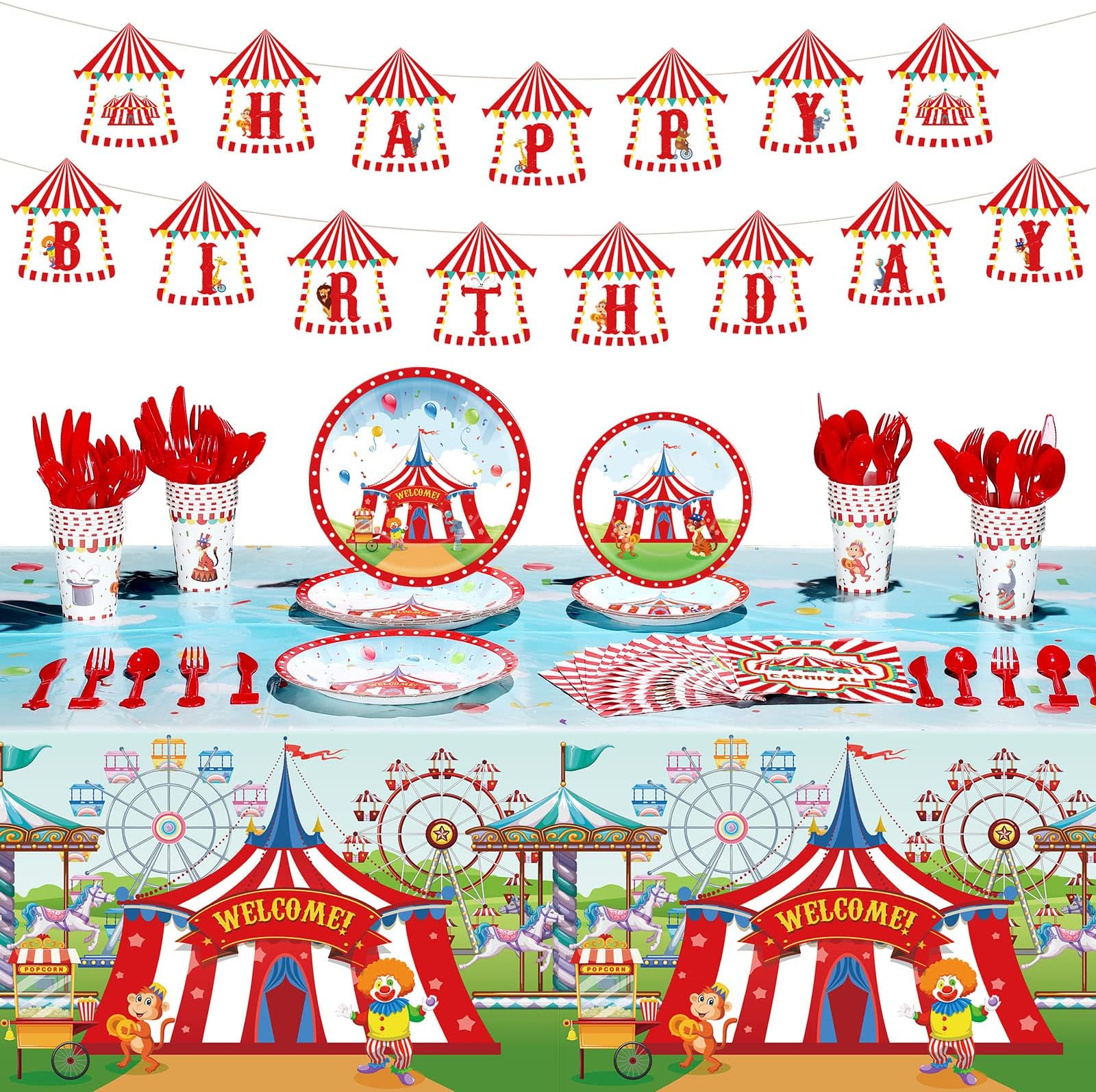 Amazon.com: 46 Pieces Circus Carnival Party Decoration Set Circus Theme ...
