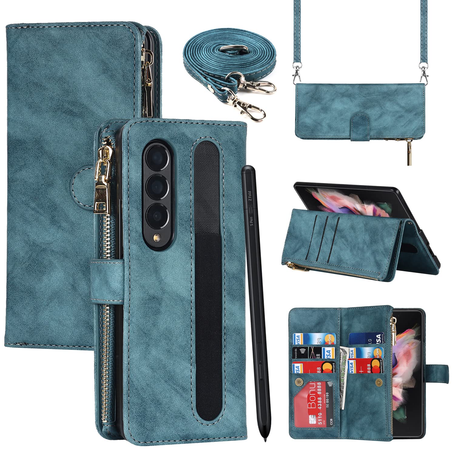 Amazon.com: SailorTech Galaxy Z Fold 4 Case, Wallet Case with S Pen Holder 9 Card Holder 1 ...
