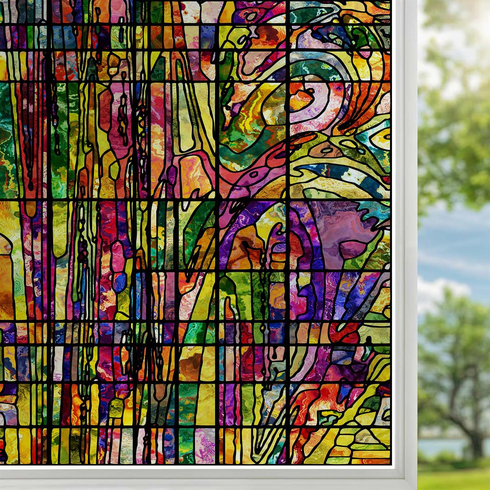 Scene Stained Glass Patterns Window Film, Stained Glass Pattern,