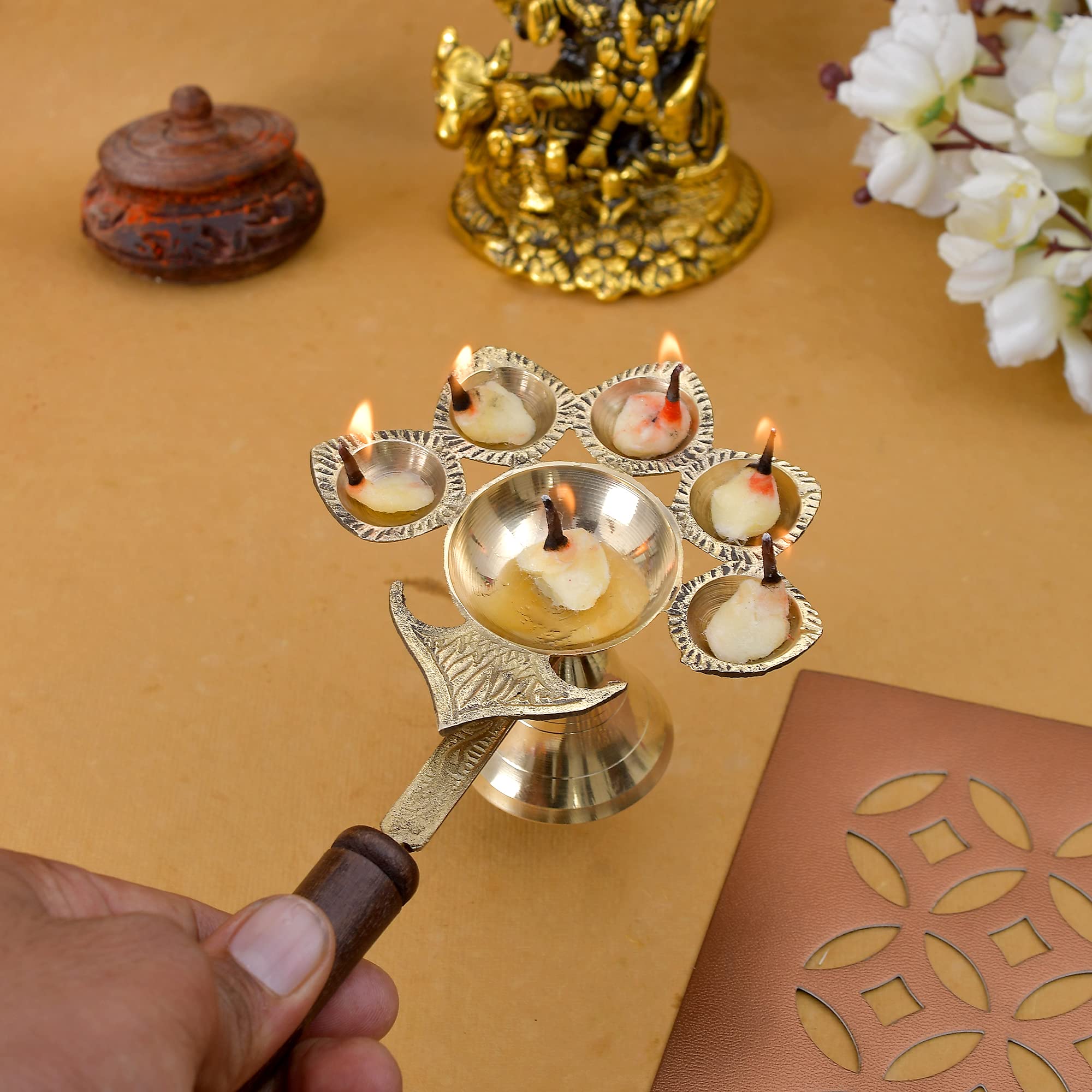 Buy Great Art Panch Aarti Brass Diya Oil Lamp Jyoti Puja - Metal Panch ...