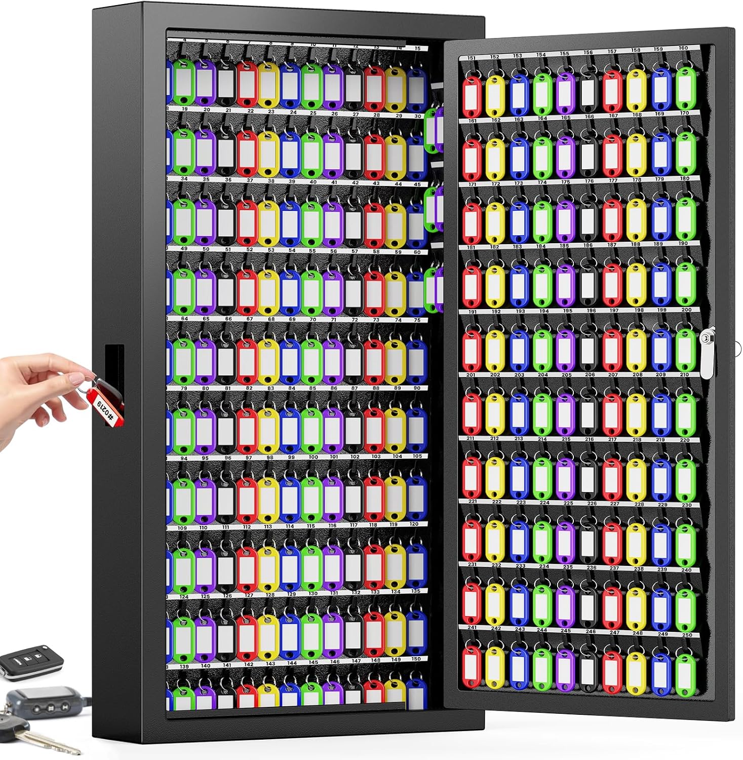 Amazon.com: 250 Keys Key Lock Box Wall Mount with Additional 24 Side Hooks and Key Tags, Anti ...
