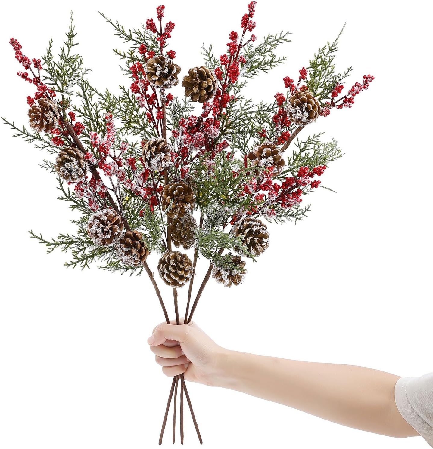 Amazon.com: Topotdor Christmas Frosted Red Berries Stems Floral Picks ...