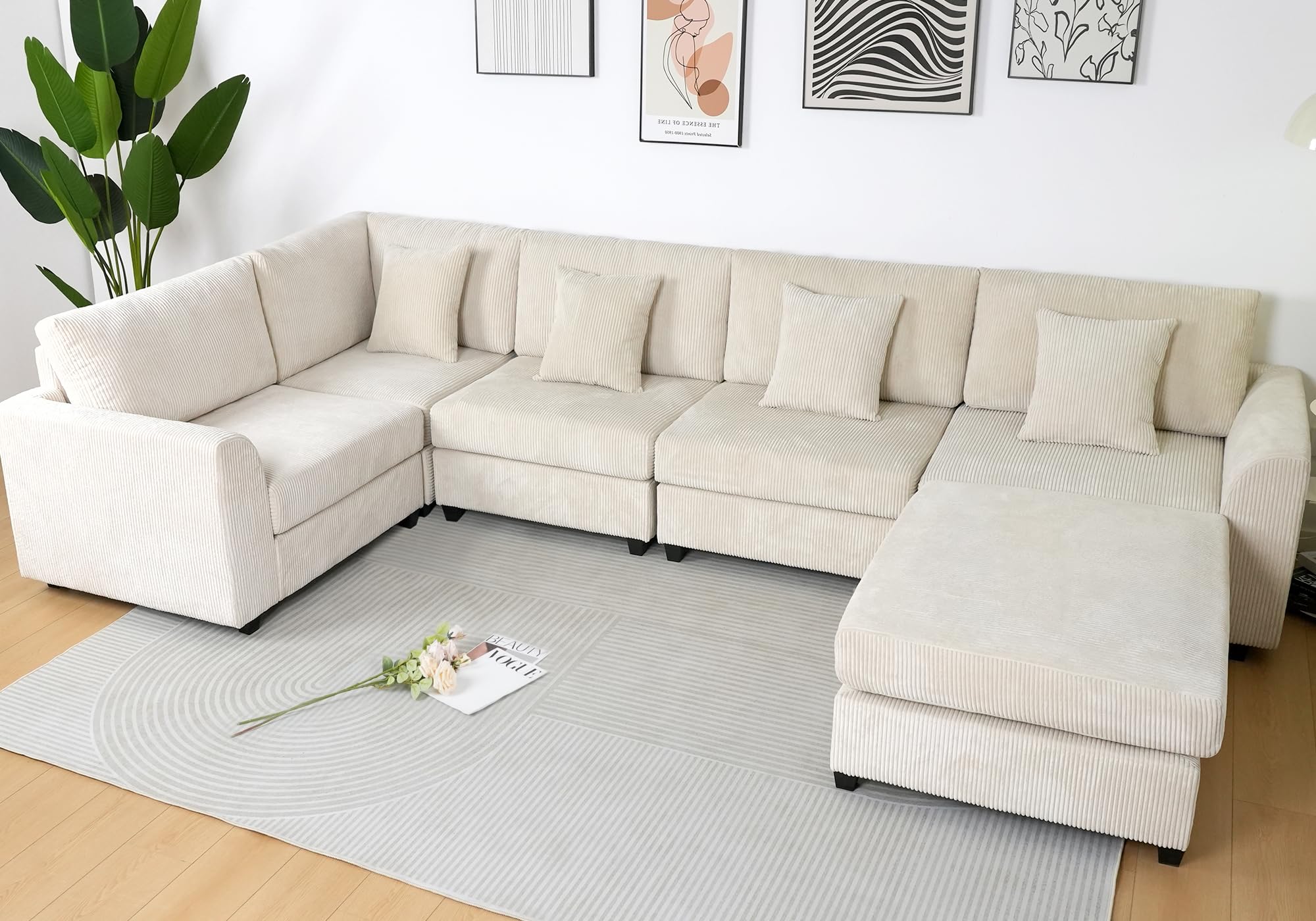Kikihuose 146'' Oversized Modular Sectional Sofa, Comfy 6 Seat Deep Couch with Reversible Chaise ...