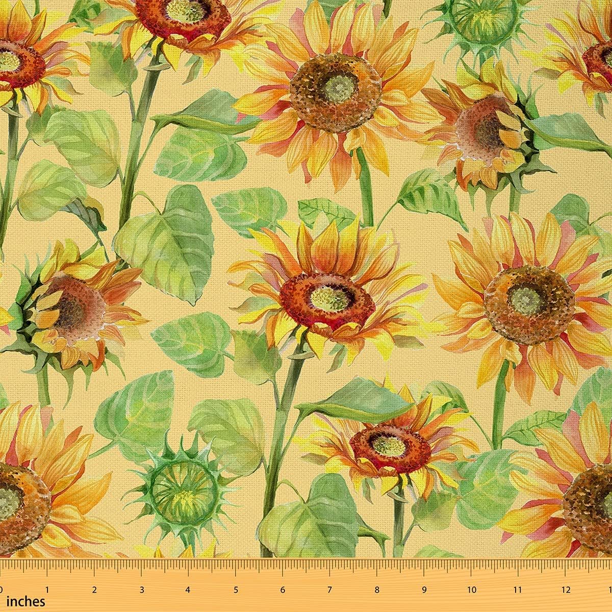 Amazon.com: Sunflowers Fabric by The Yard,Vintage Yellow Floral Rustic ...