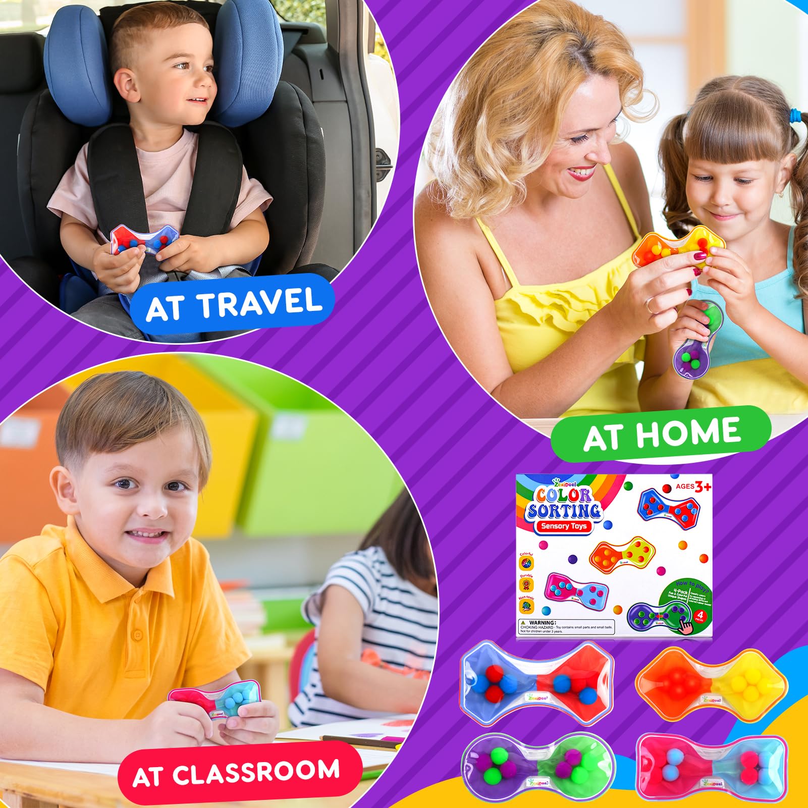 Snapklik.com : Sensory Fidget Toys For Kids Toddler: 4 Pack Color ...