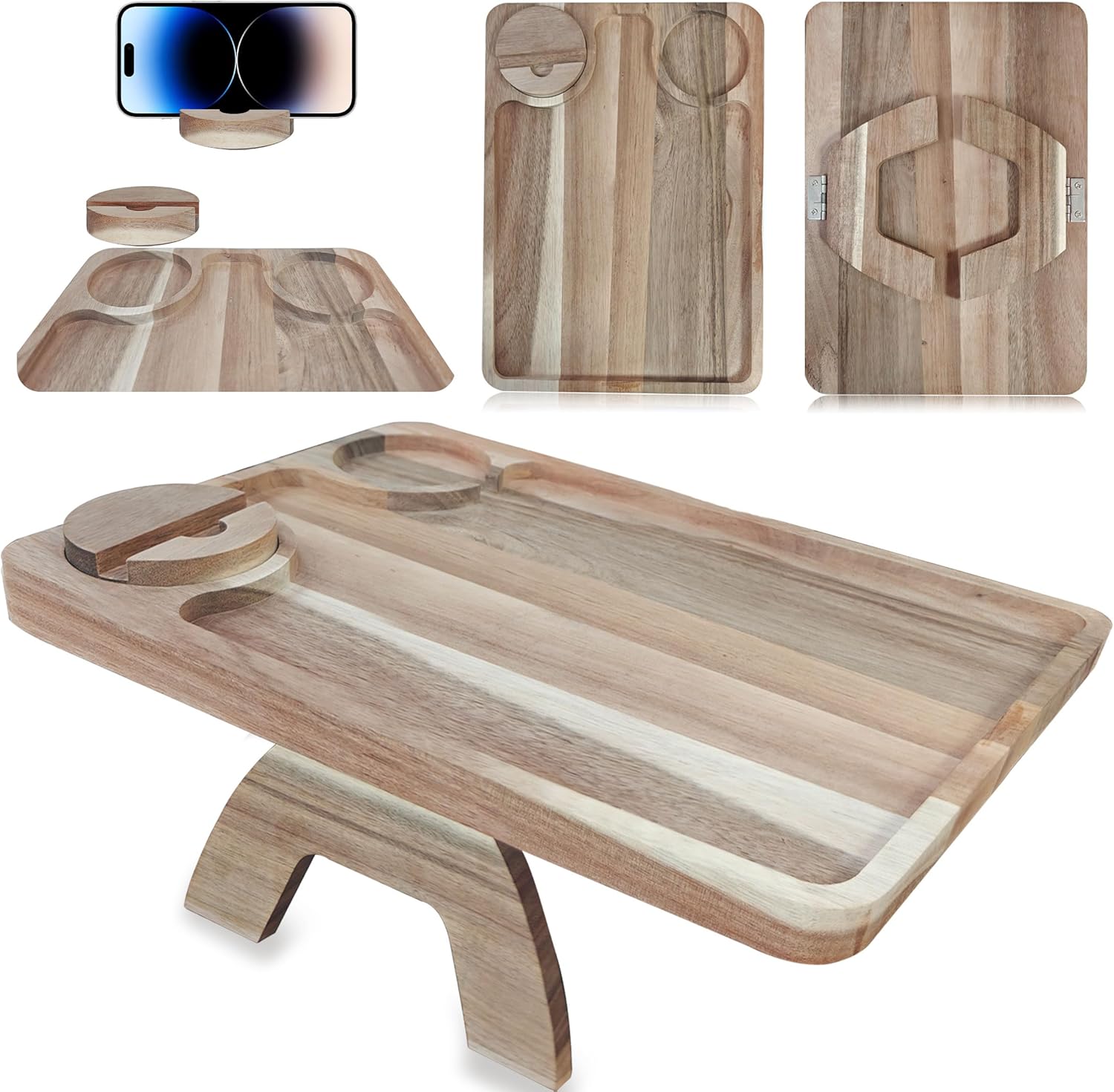 Amazon.com: Herchuse Couch Tray&Cup Holder for Drink&Snack Acacia Wood ...
