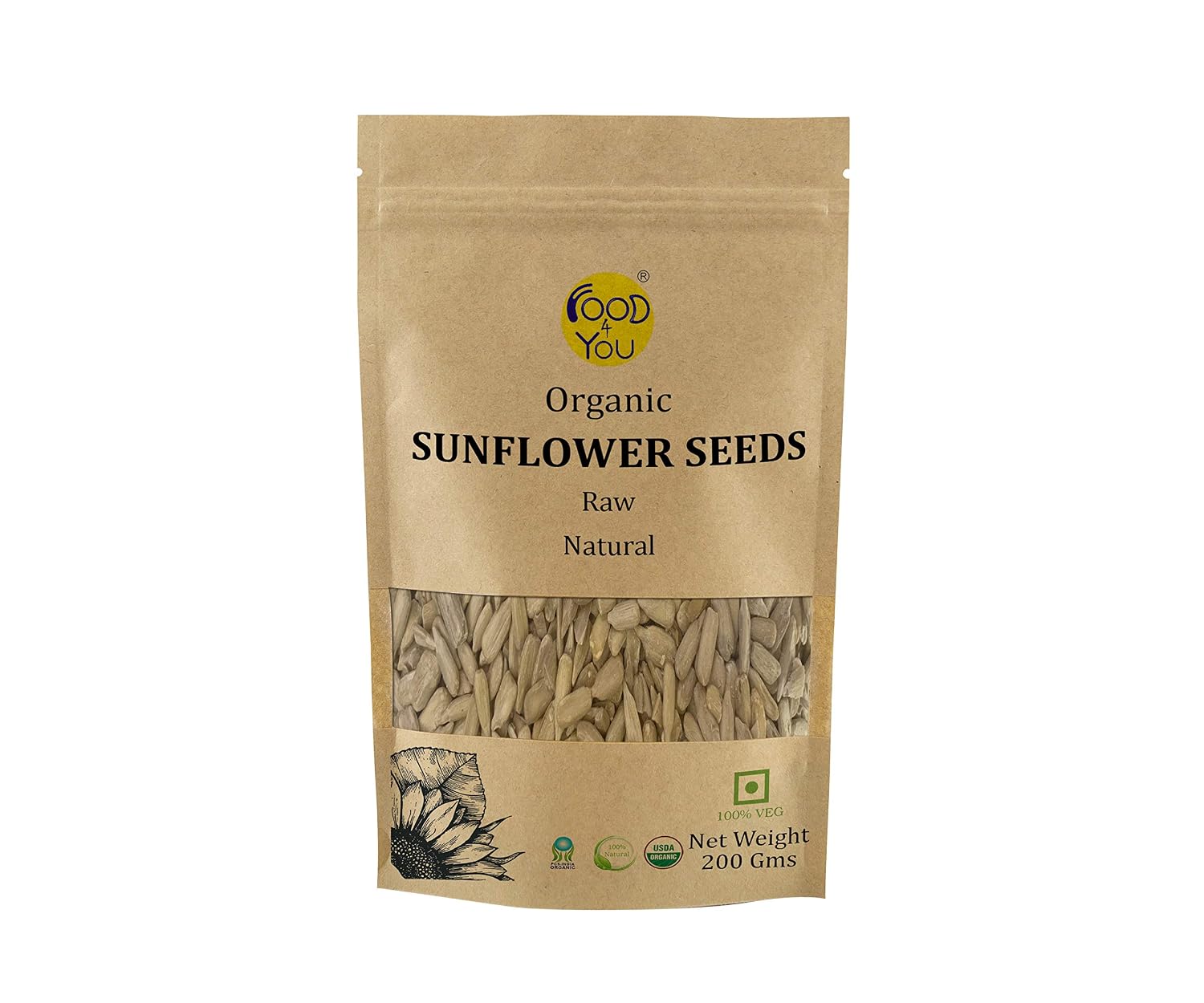 FOOD 4 YOU Raw Sunflower Seeds 200 GMS (Organic),Suraj Mukhi Ke Bij ...
