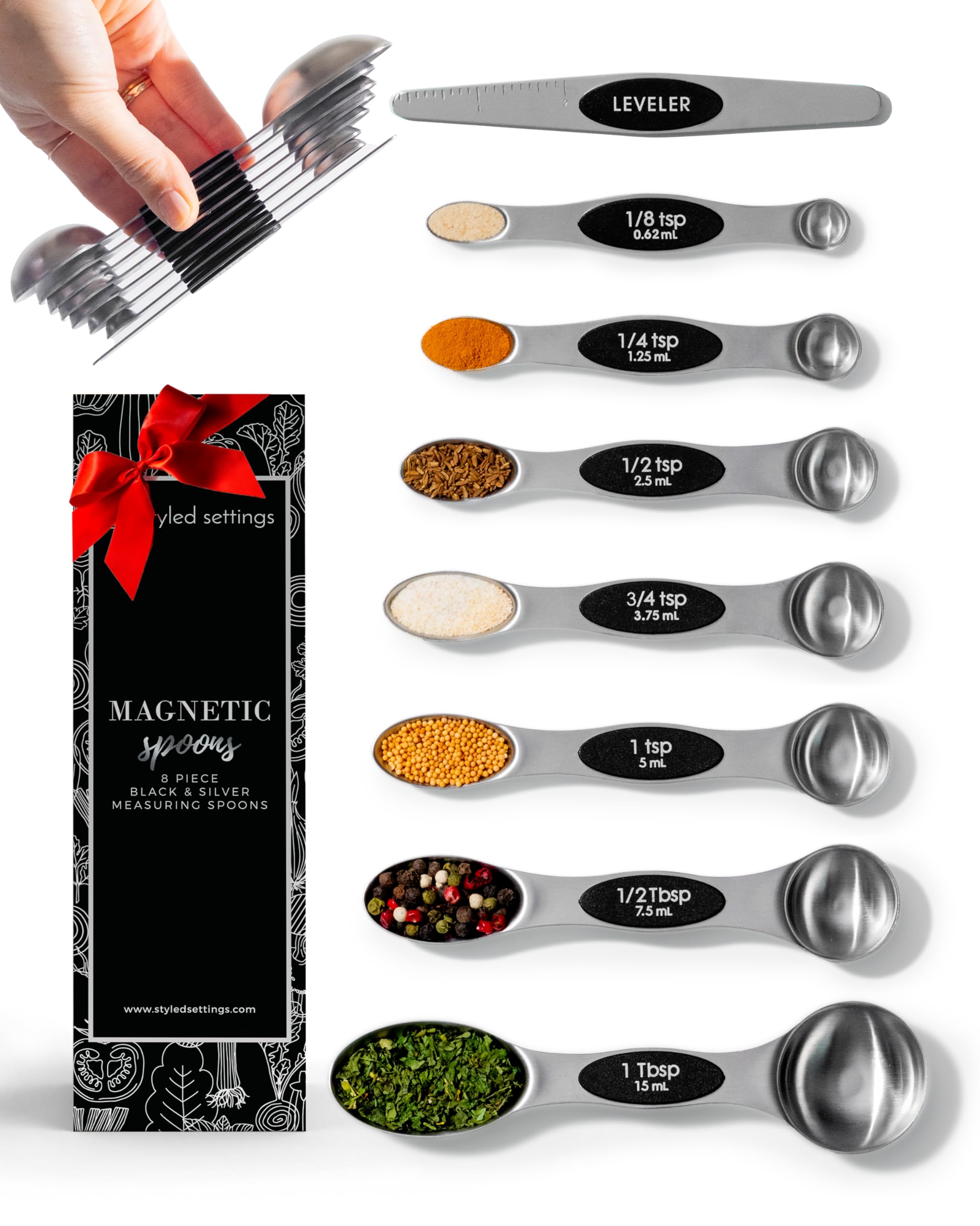 Amazon.com: Stanless Steel Magnetic Measuring Spoons Set with Leveler ...