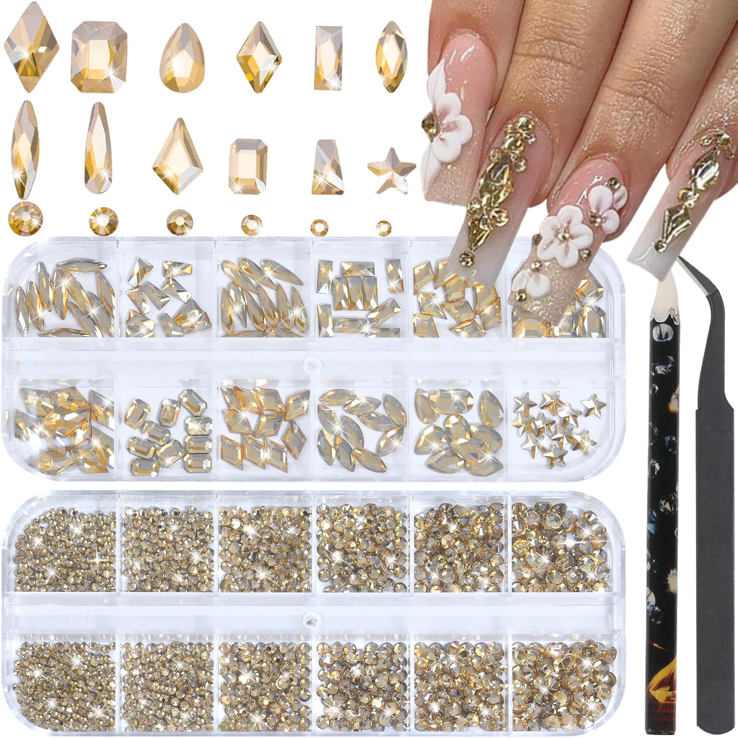 Amazon.com: 4 Boxes Crystal Clear Nail Rhinestones Glitters Kit, 24 ...