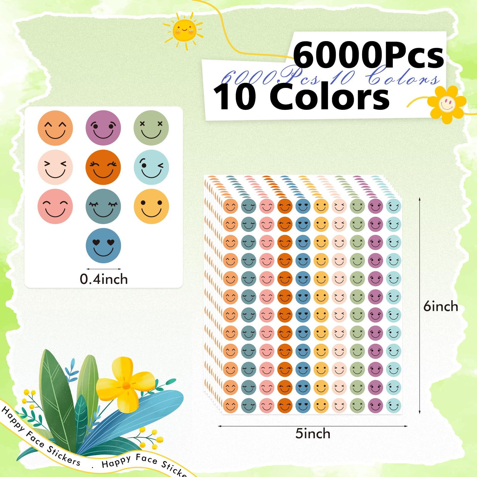 Snapklik.com : 6000 Pcs Boho Smiley Face Stickers - 0.4 Inch 10 Colors ...