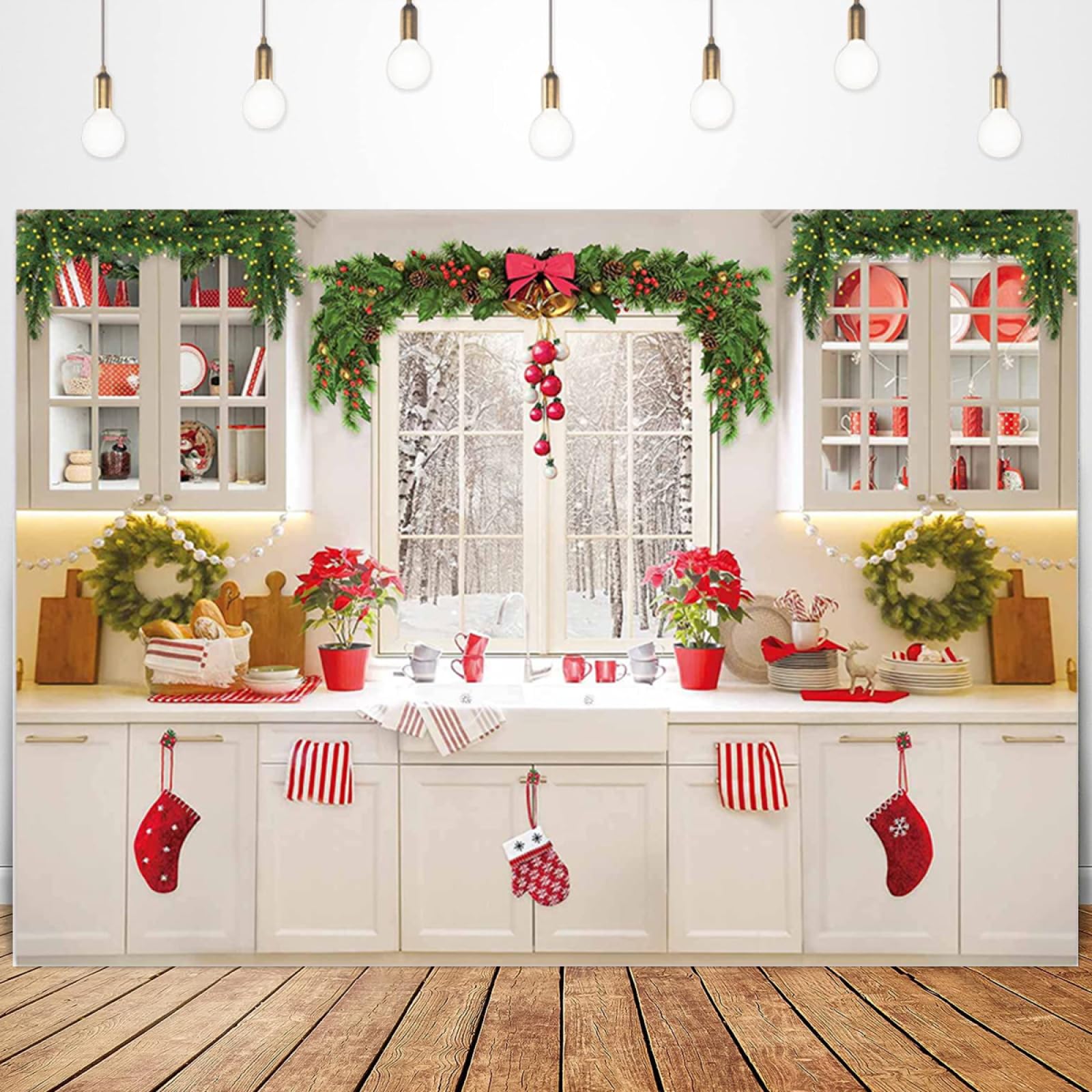 Amazon.com : Christmas Kitchen Backdrop for Photography Winter Xmas ...