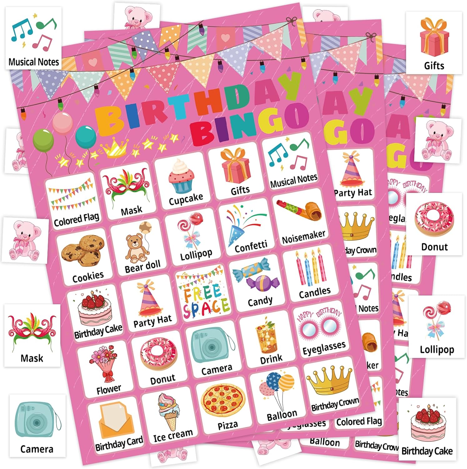 Amazon.com: Leezead Birthday Bingo Game for Boys Girls Adults, 24 ...